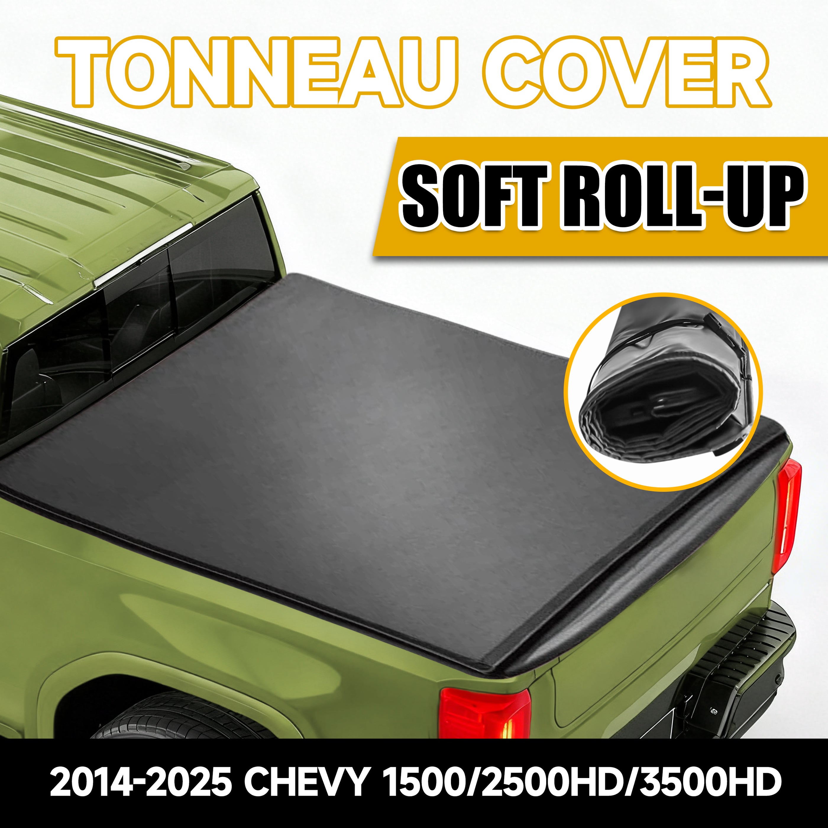 Trucktok 2014-2025 Chevy Silverado Sierra 8FT Soft Roll Up Tonneau Cov
